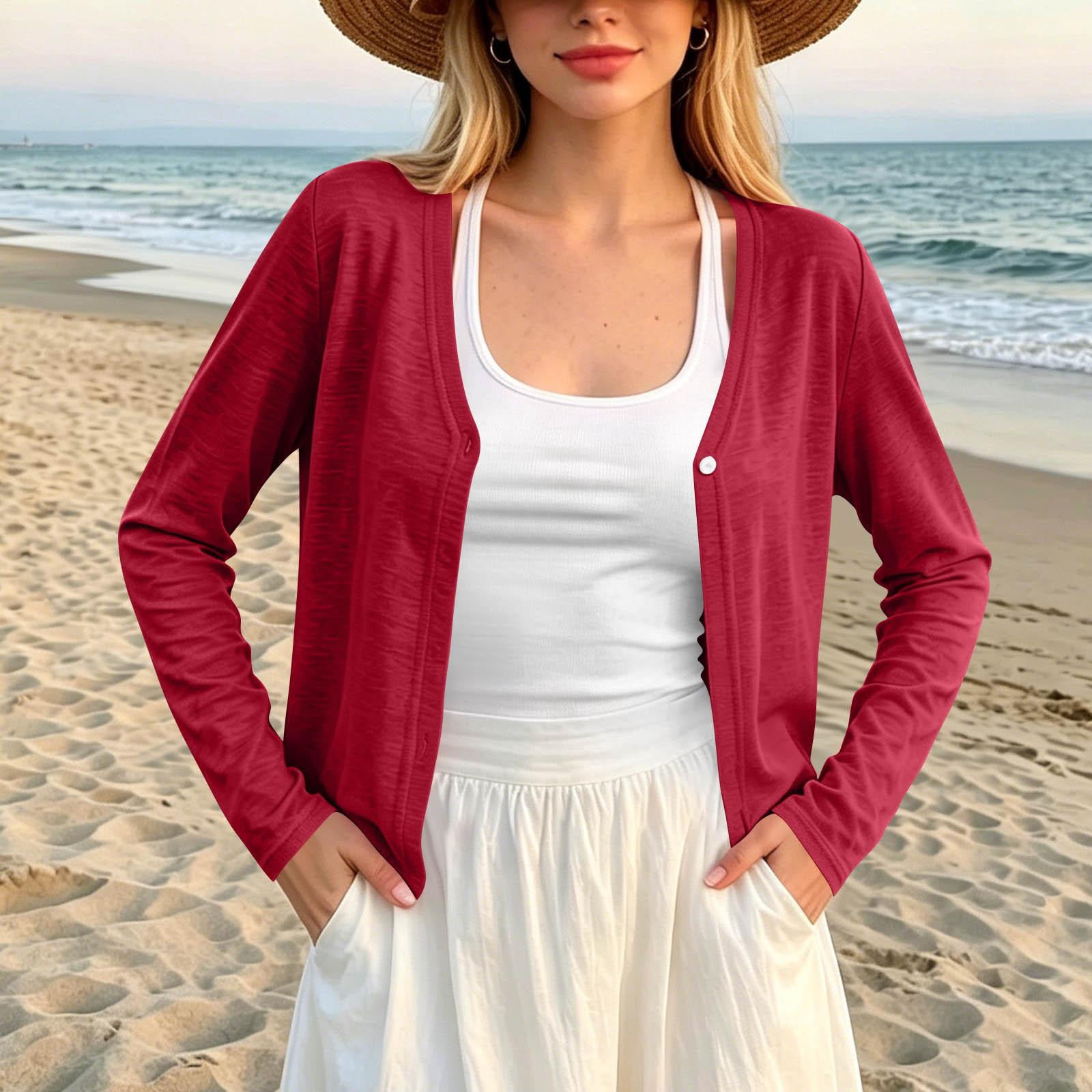 Asgosdo Women Cardigan Long Sleeve Button V Neck Solid Color Tops Soft ...