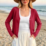 Asgosdo Women Cardigan Long Sleeve Button V Neck Solid Color Tops Soft ...