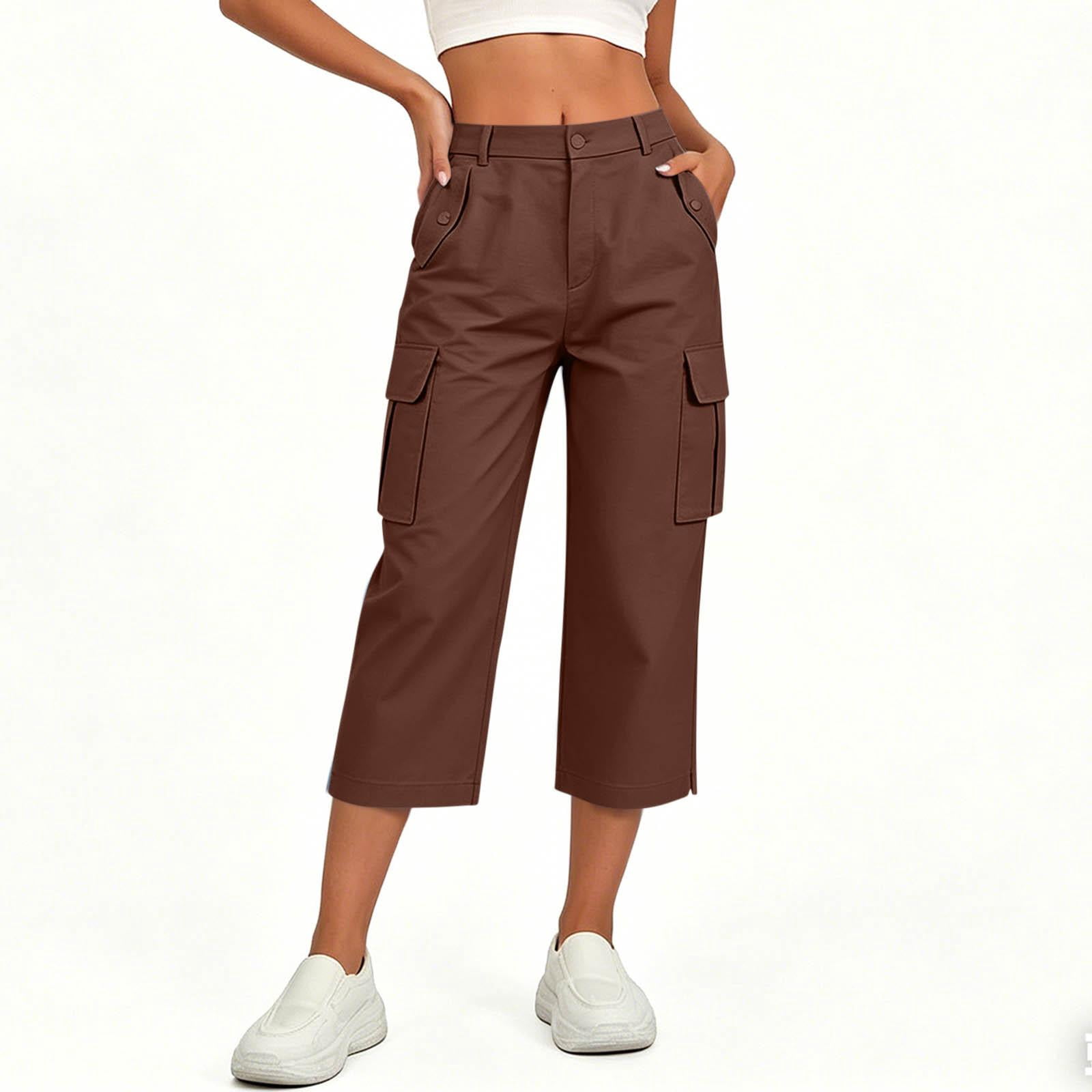 Asgosdo Women Cargo Pants Botton High Waisted Straight Leg Side Slit ...