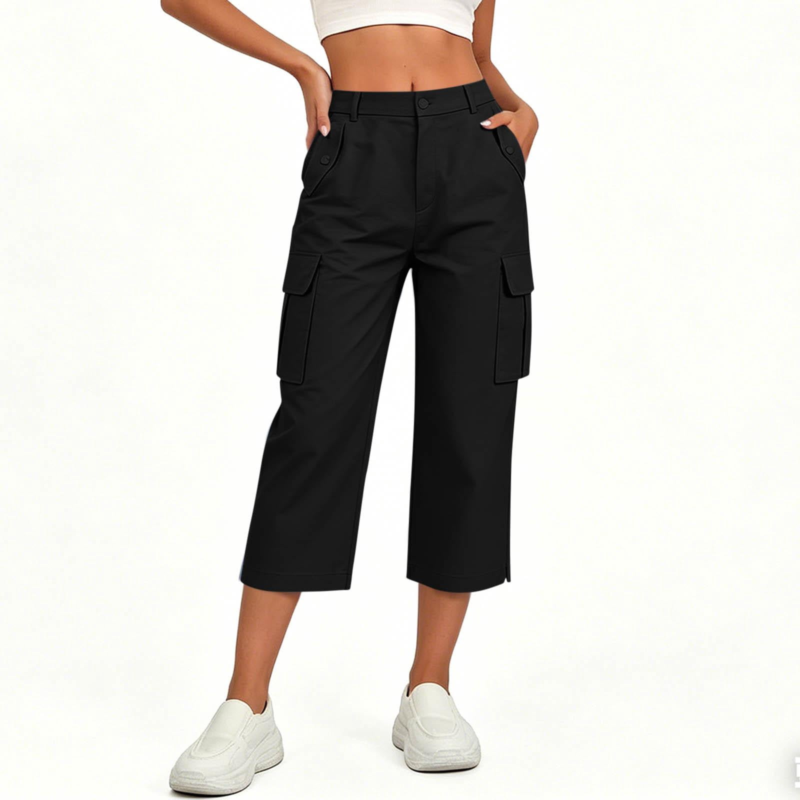 Asgosdo Women Cargo Pants Botton High Waisted Straight Leg Side Slit ...