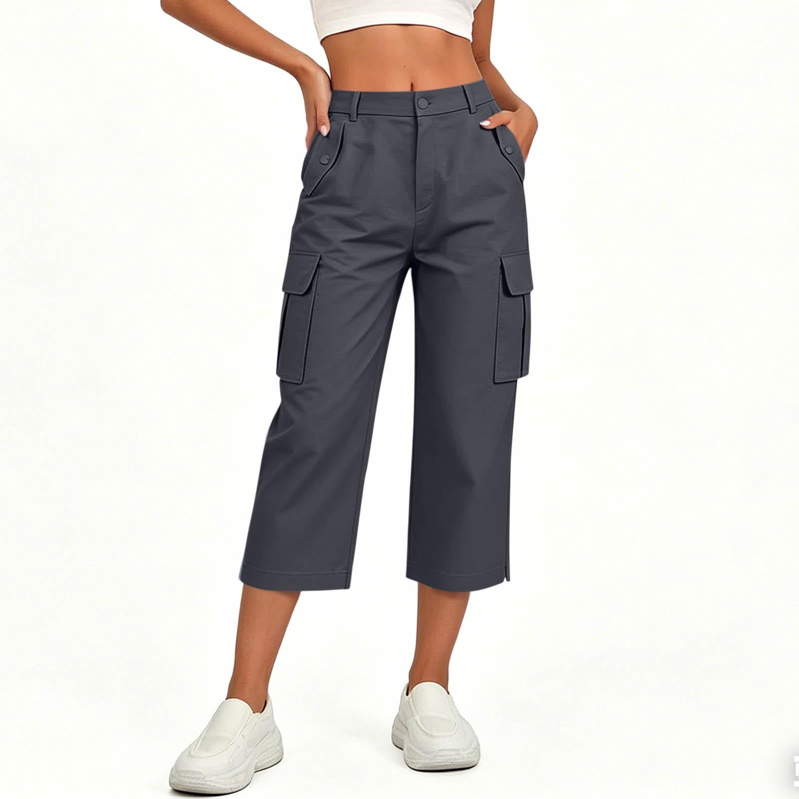 Asgosdo Women Cargo Pants Botton High Waisted Straight Leg Side Slit ...