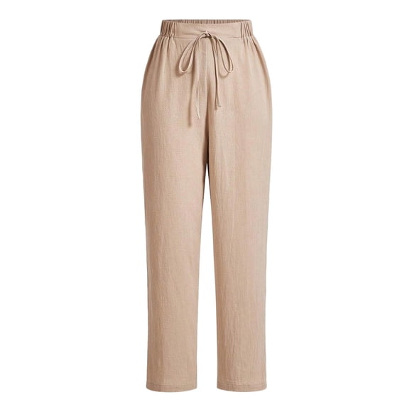 Asgosdo Women Cotton Pants Drawstring High Elastic Waisted Khaki Casual ...