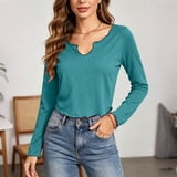 Asgosdo Women Fall Tops V Neck Long Sleeve Ruffle Color Block Shirts ...