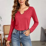 Asgosdo Women Fall Tops V Neck Long Sleeve Ruffle Color Block Shirts ...