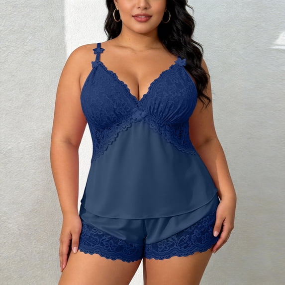 Asgosdo Women Pajamas Two Piece Set Satin V Neck Sleeveless Cami Top ...