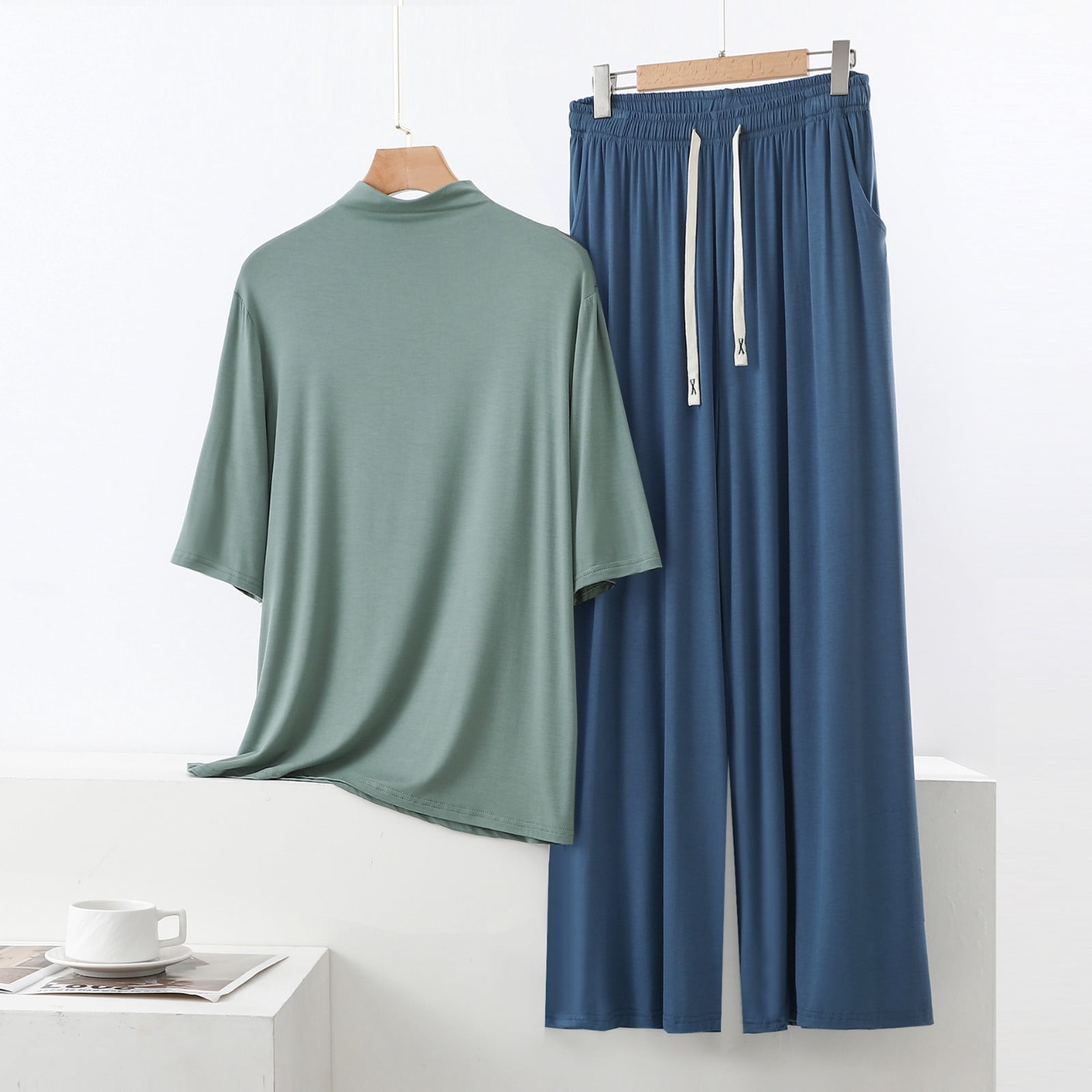 Asgosdo Women Pajamas Two Piece Sets Half Sleeve T-Shirts and ...