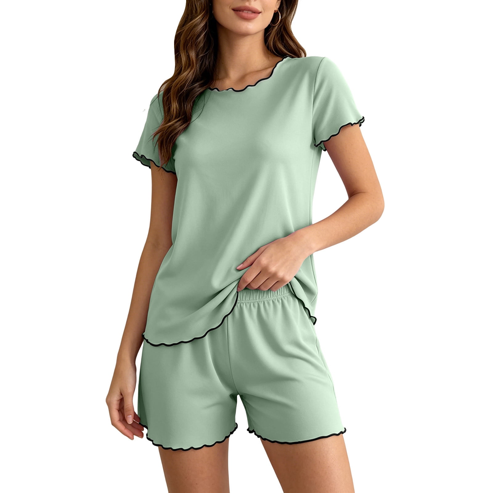 Asgosdo Women Pajamas Two Piece Sets Plua Size Short Sleeve T-Shirts ...