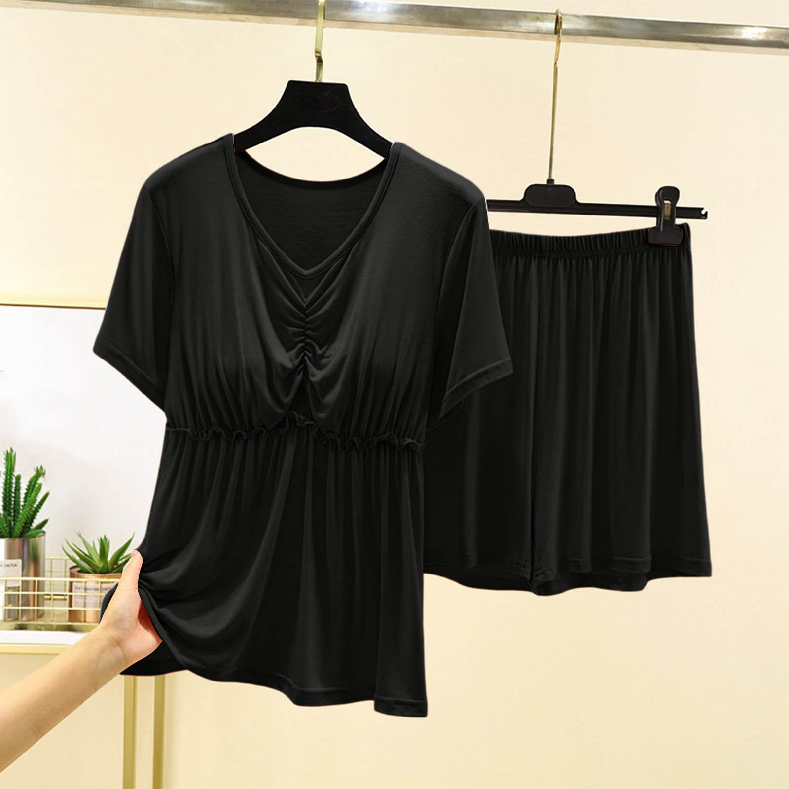 Asgosdo Women Pajamas Two Piece Sets V Neck Short Sleeve Top and ...