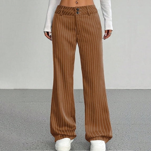 Asgosdo Women Pants Button High Waisted Striped Color Block Palazzo ...