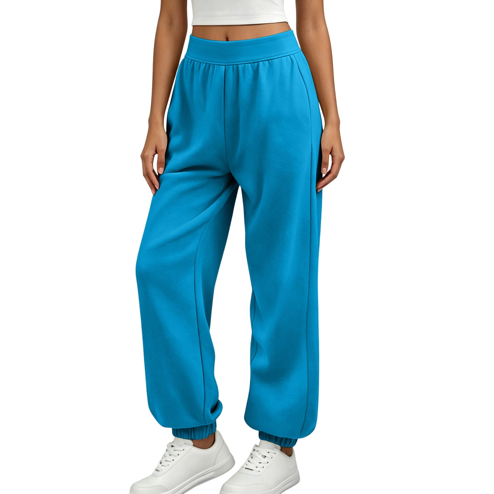 Asgosdo Women Pants Elastic High Waisted Solid Color Athletic Soft ...