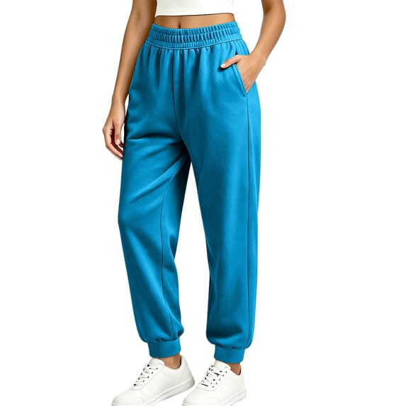 Asgosdo Women Pants Elastic High Waisted Solid Color Trousers Casual ...