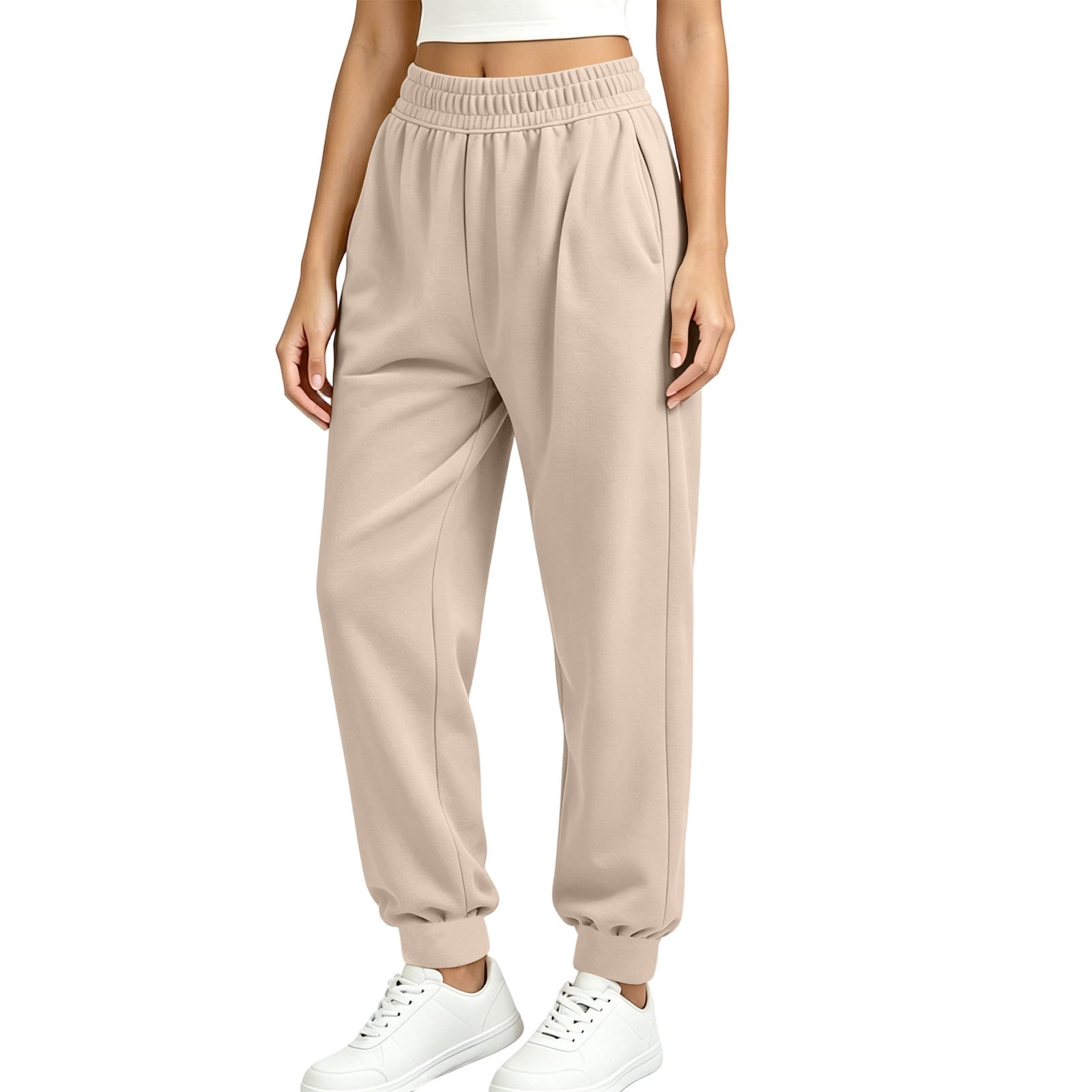Asgosdo Women Pants Elastic High Waisted Solid Color Trousers Casual ...