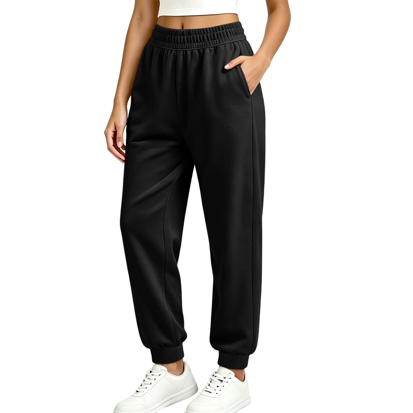 Asgosdo Women Pants Elastic High Waisted Solid Color Trousers Casual ...