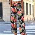 Asgosdo Women Pants Floral Print High Elastic Waisted Wide Stright Leg ...
