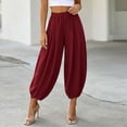 Asgosdo Women Pants High Elastic Waisted Solid Color Loose Fit Trendy ...