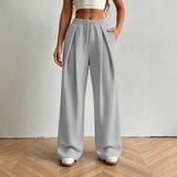 Asgosdo Women Pants Pleated Drawstring High Elastic Waisted Wide Leg ...