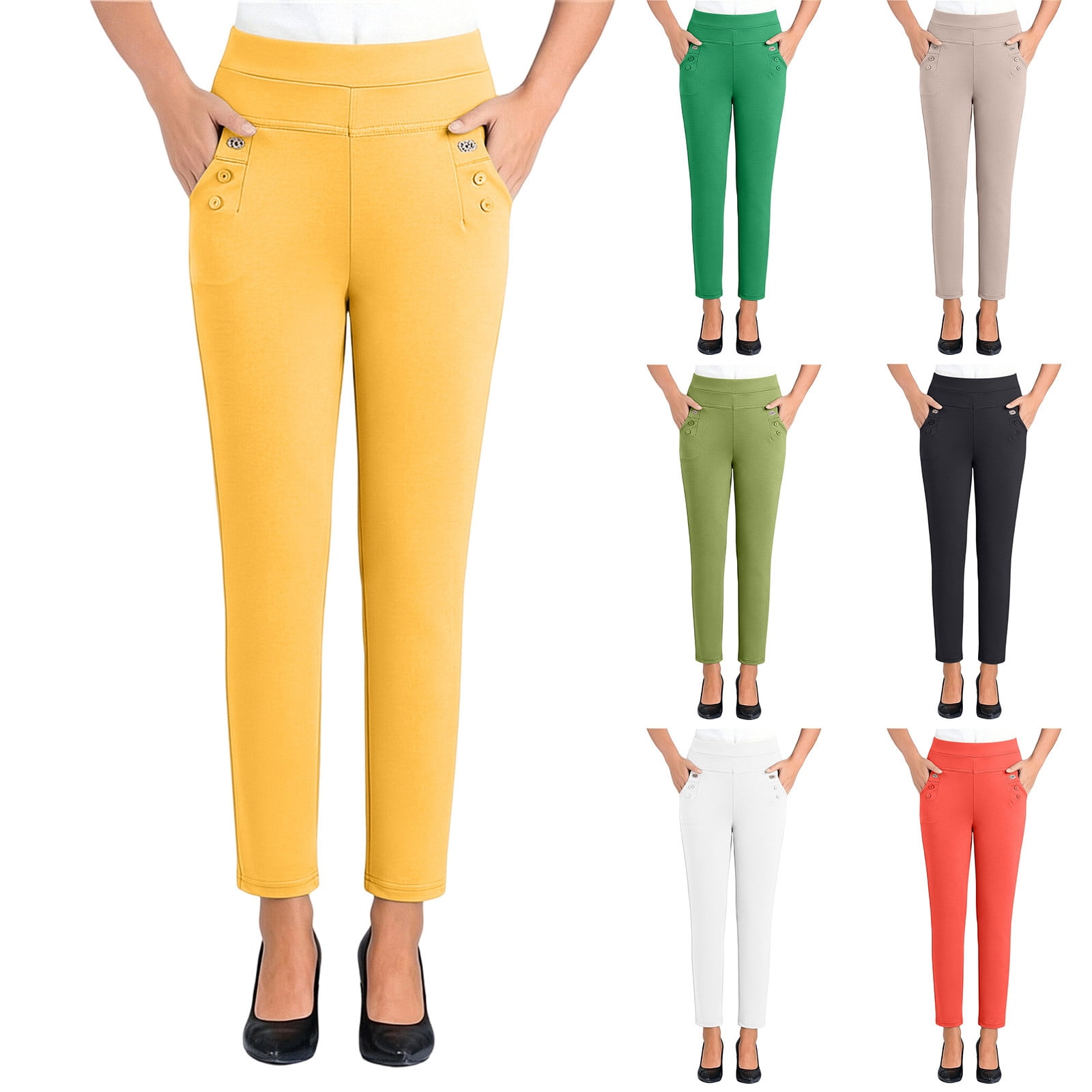 Asgosdo Women Pants Plus Size High Waisted Straight Leg Botton Decor ...