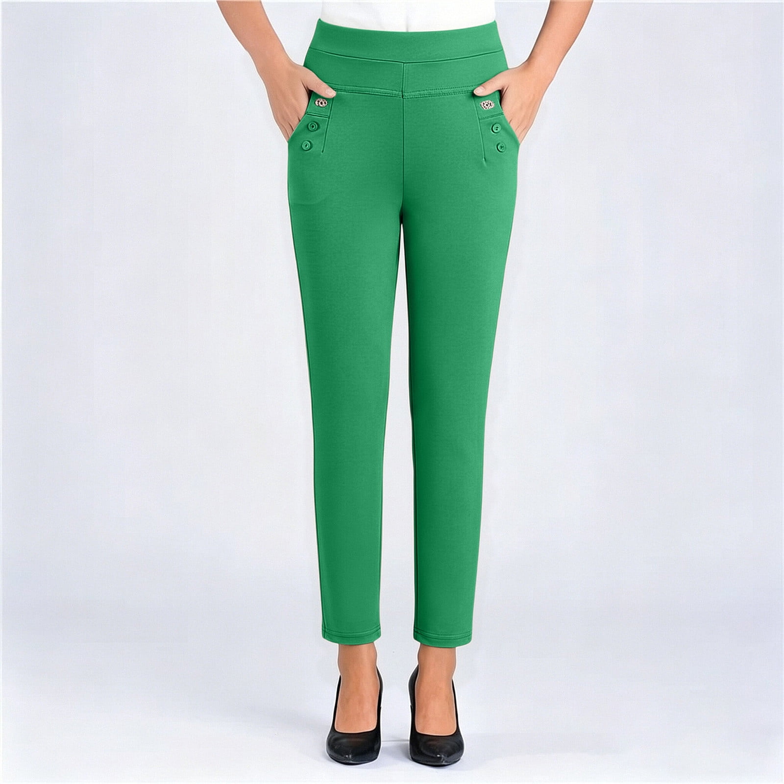 Asgosdo Women Pants Plus Size High Waisted Straight Leg Botton Decor ...
