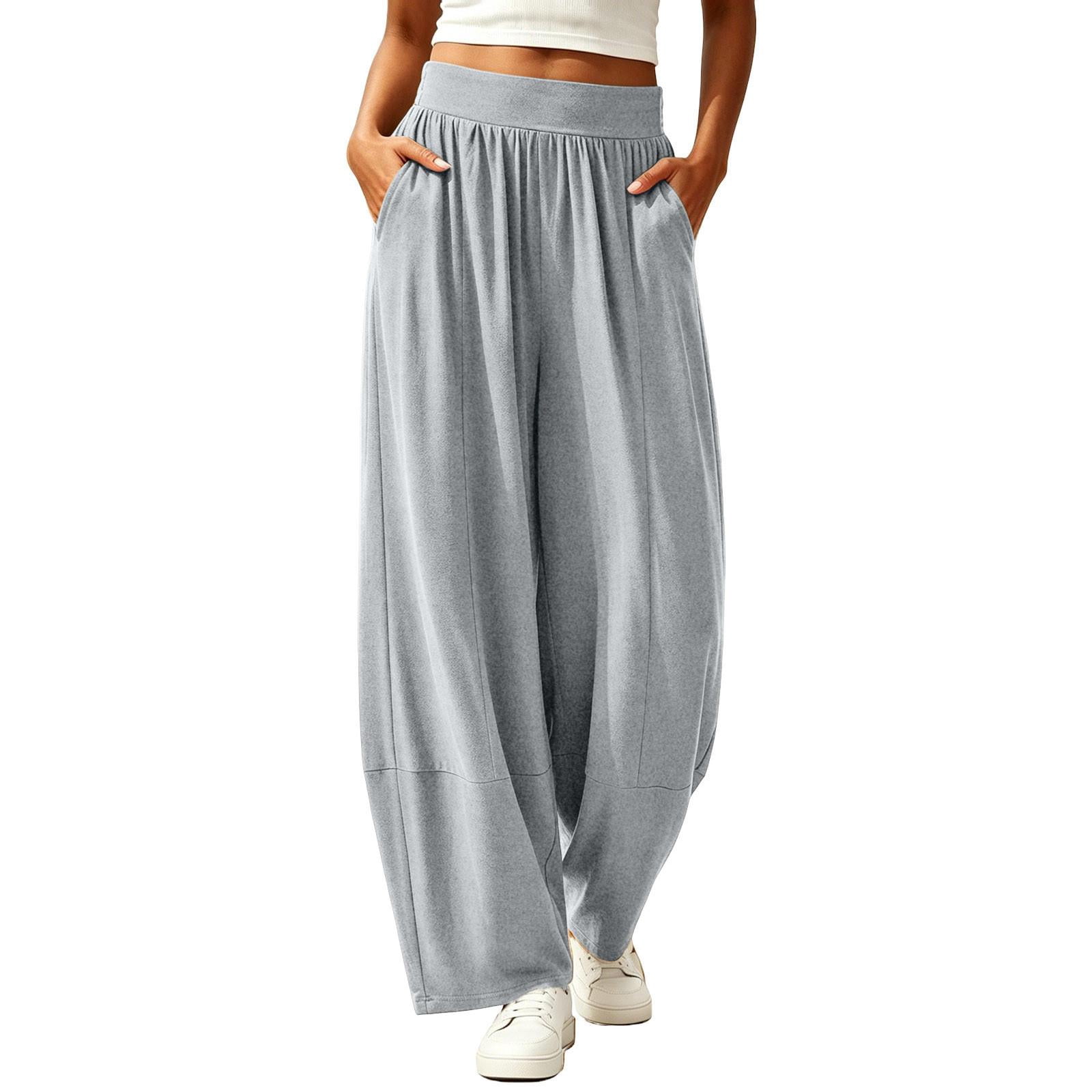 Asgosdo Women Pants Wide Leg Pleated High Waisted Solid Color Flowy ...