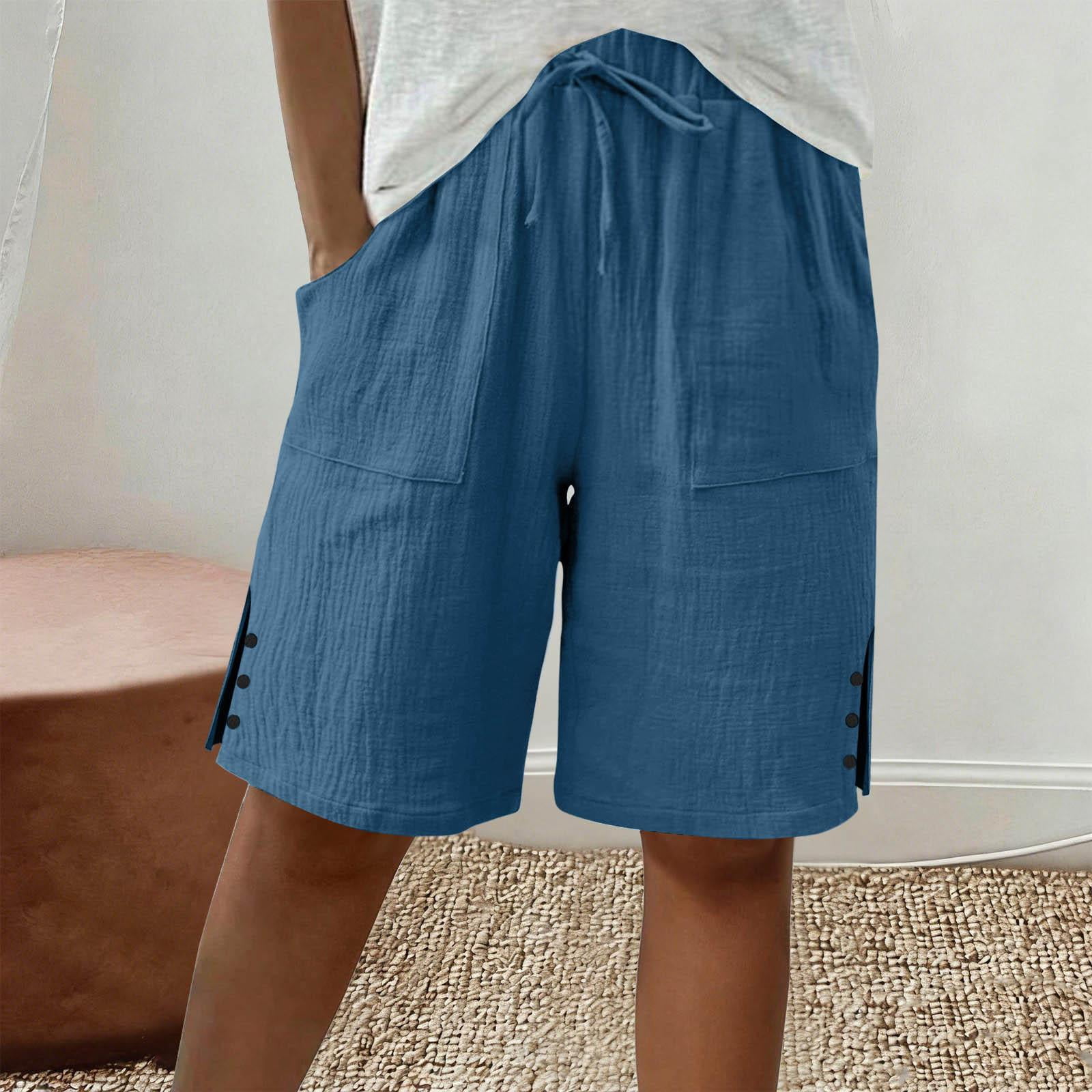 Asgosdo Women Summer Bermuda Shorts Cotton Drawstring Elastic Waisted ...