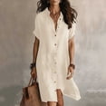 Asgosdo Women Summer Dresses Collared Short Sleeve Botton Down Loose ...