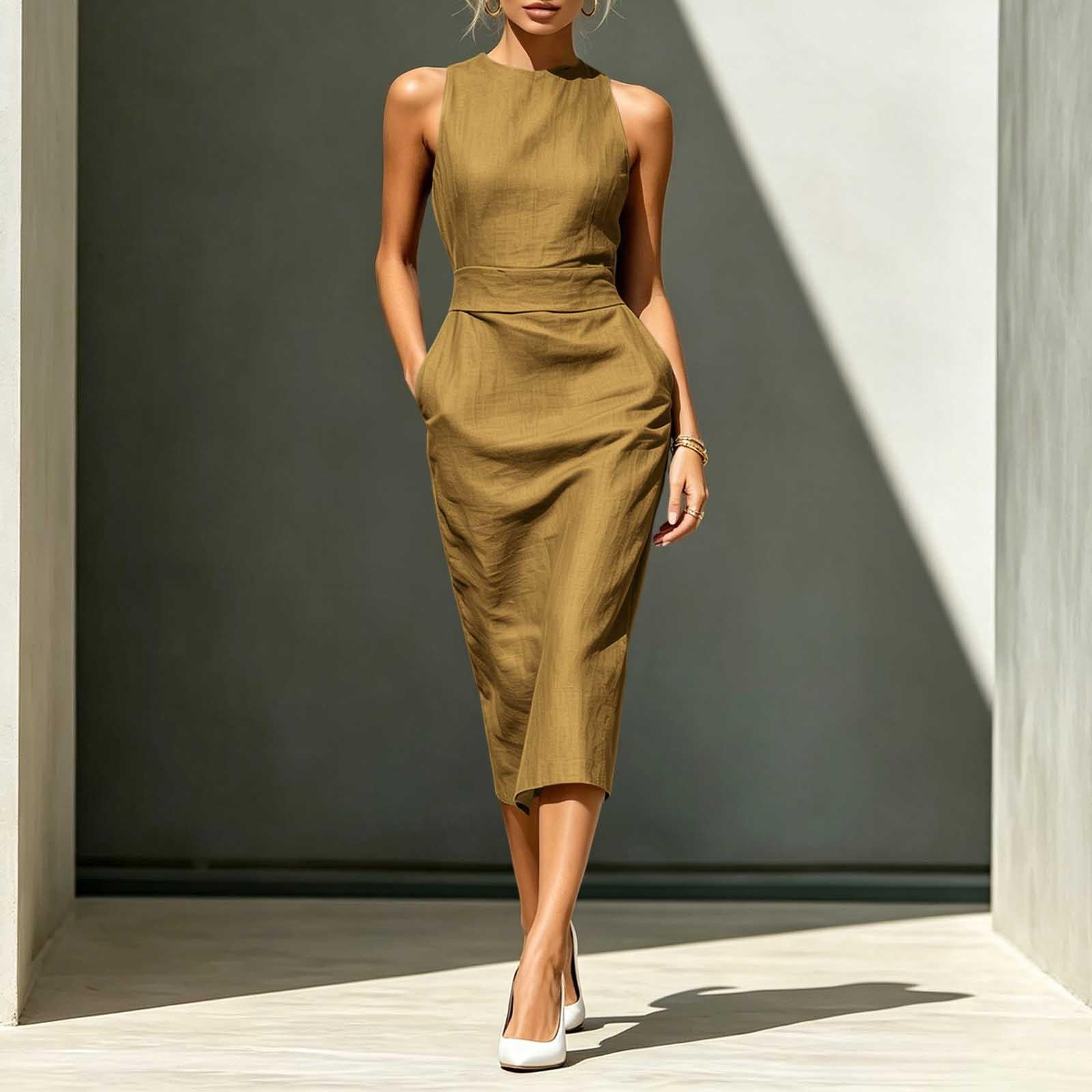 Asgosdo Women Summer Dresses Sleeveless Bodycon Slim Fit Formal Casual ...