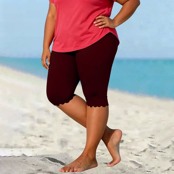 Asgosdo Women Summer Shorts Plus Size High Waisted Ruffle Hem Slim Fit ...
