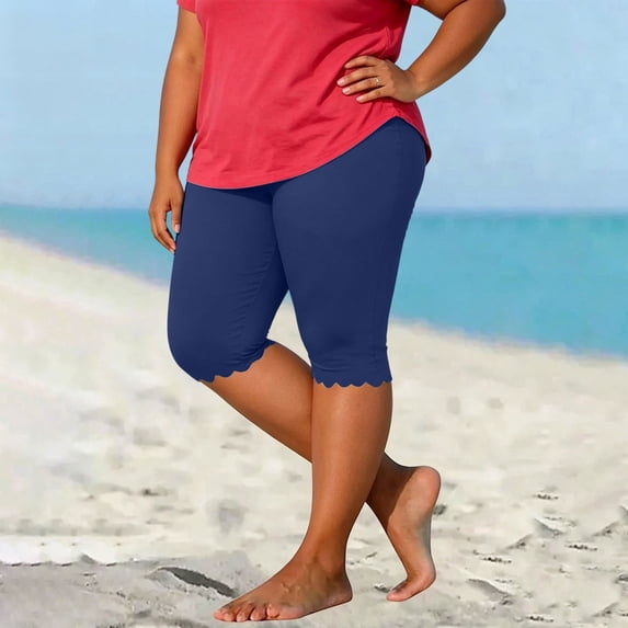 Asgosdo Women Summer Shorts Plus Size High Waisted Ruffle Hem Slim Fit ...