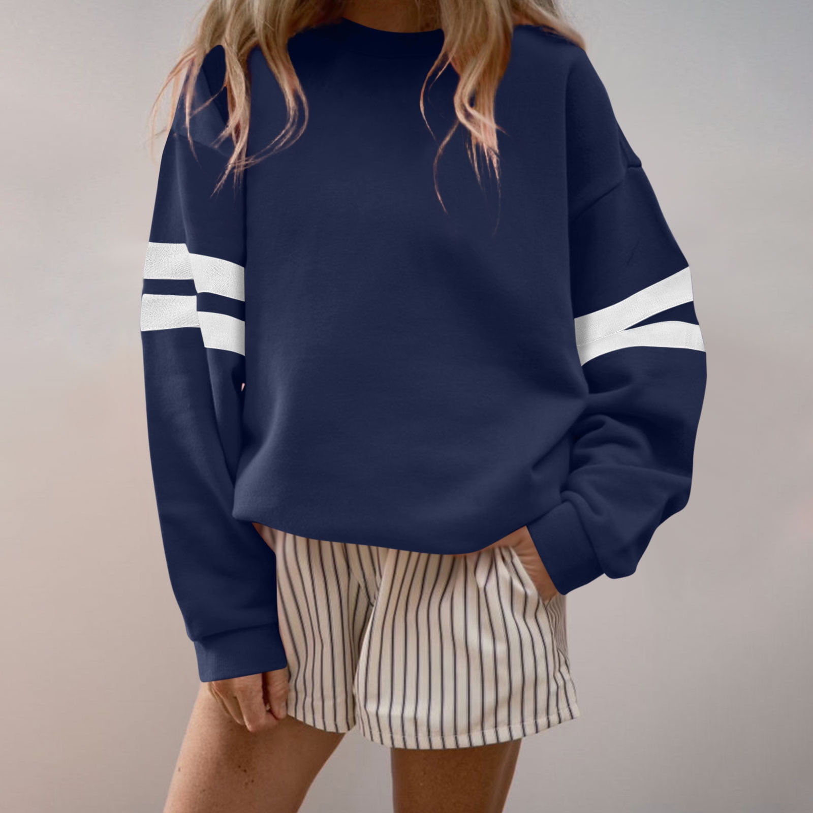 Asgosdo Women Sweatshirts Crew Neck Long Sleeve Color Block Loose Fit ...