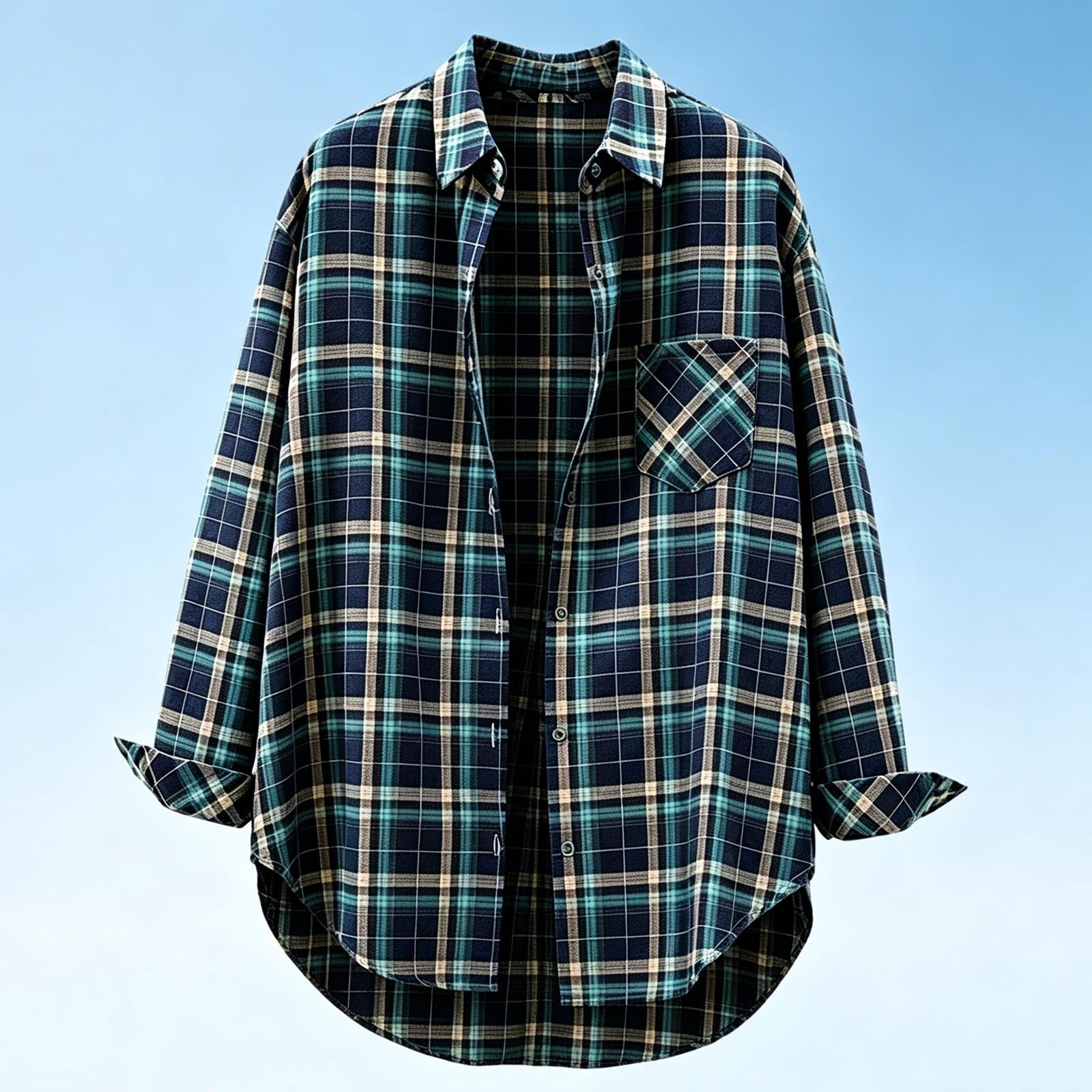 Asgosdo Women Tops Collared Long Sleeve Button Down Grid Loose Fit ...