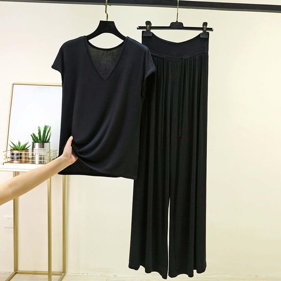 Asgosdo Women Two Piece Pajamas Sets Plus Size V Neck Short Sleeve T ...