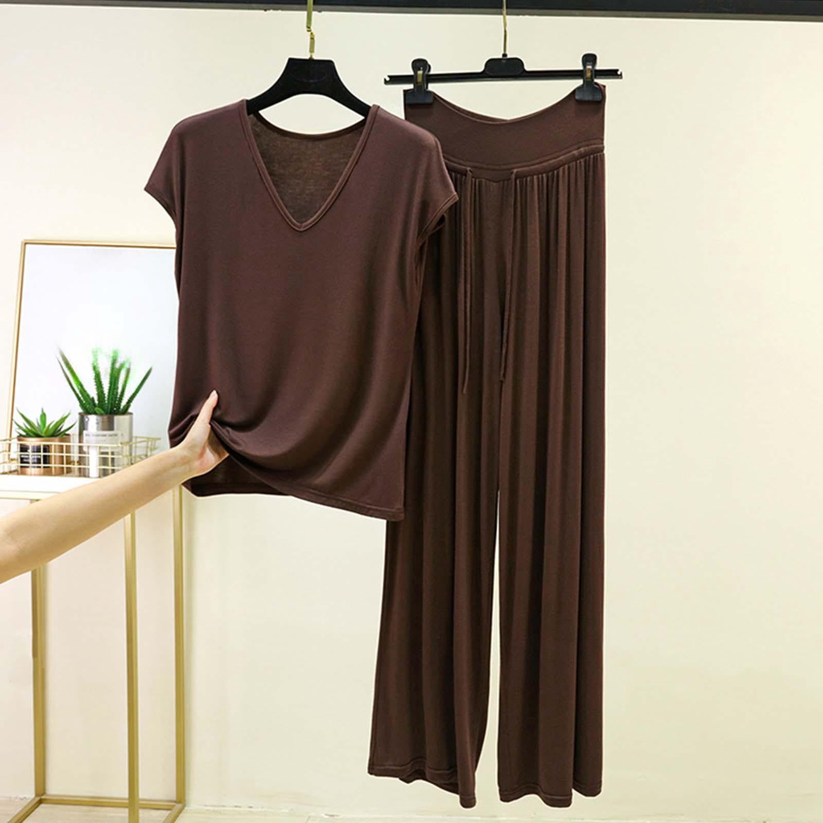 Asgosdo Women Two Piece Pajamas Sets Plus Size V Neck Short Sleeve T ...