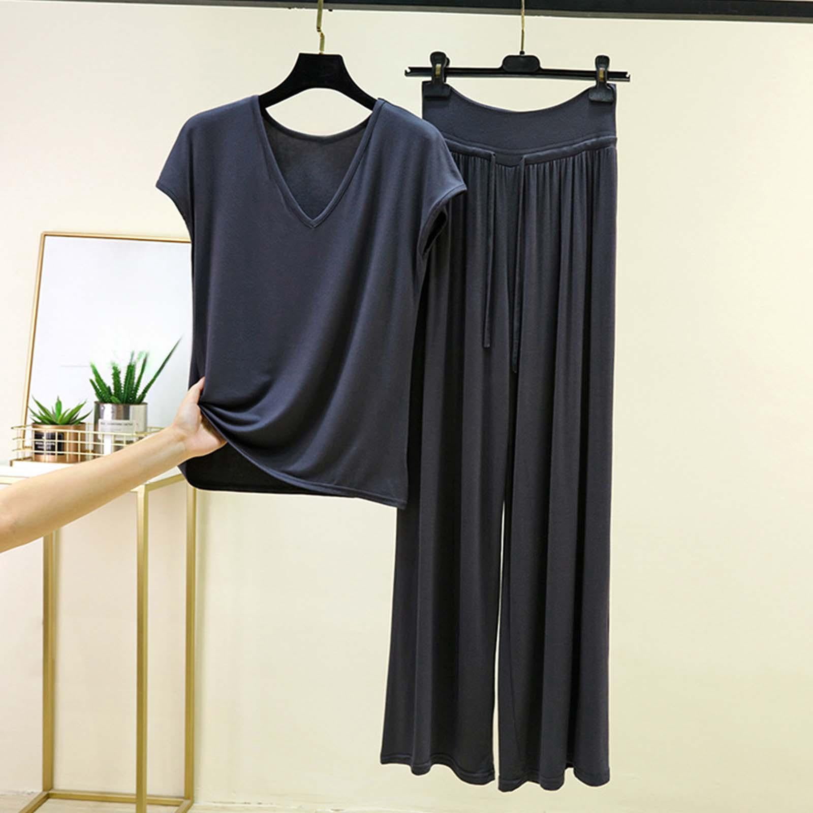 Asgosdo Women Two Piece Pajamas Sets Plus Size V Neck Short Sleeve T ...