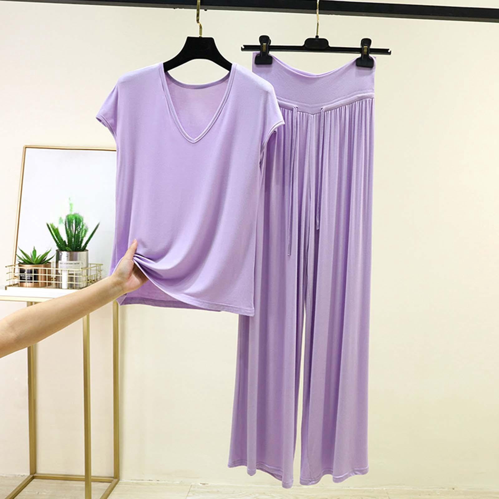Asgosdo Women Two Piece Pajamas Sets Plus Size V Neck Short Sleeve T ...