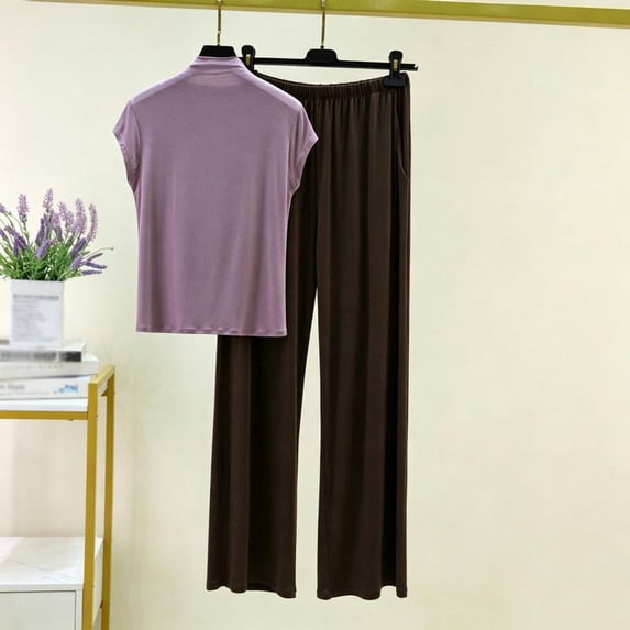 Asgosdo Women's Two Piece Pajamas Sets Sleeveless Top and Elastic ...