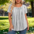 Asgosdo Womens Tops Plus Size Short Sleeve Striped Pleated Color Block ...