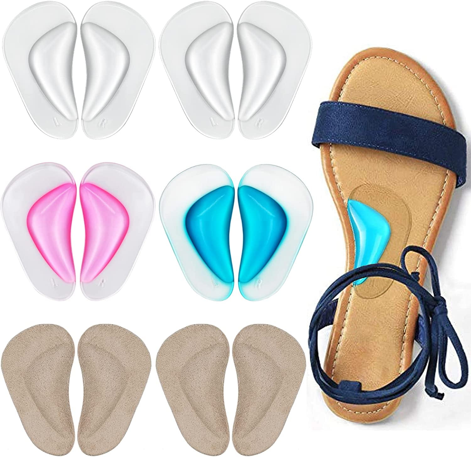 Gel Arch Support Cushions for Men & Women, Shoe Insoles for Flat Feet ...