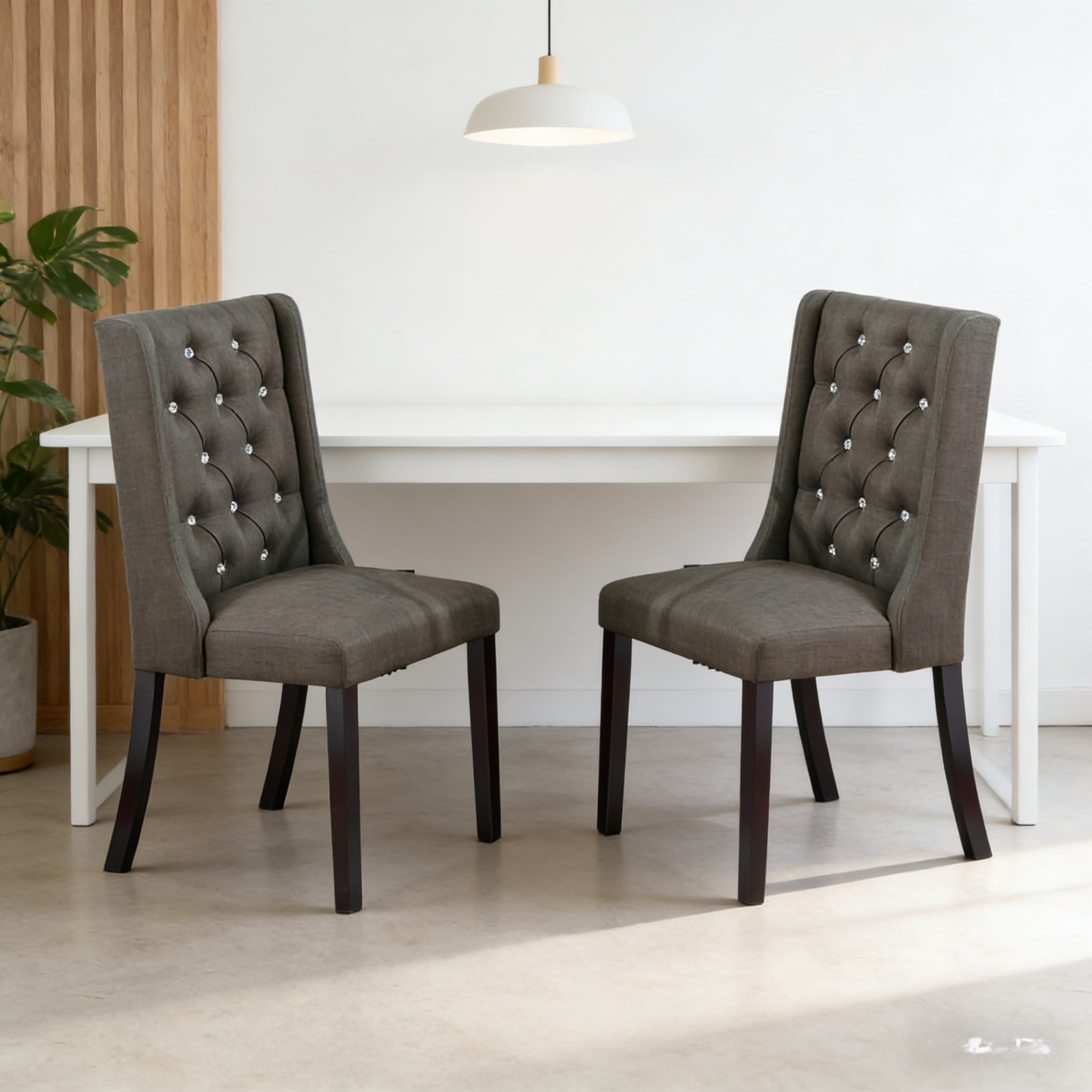 Ash Black Wingback Dining Chairs (Set of 2) - Modern Button Tufted ...