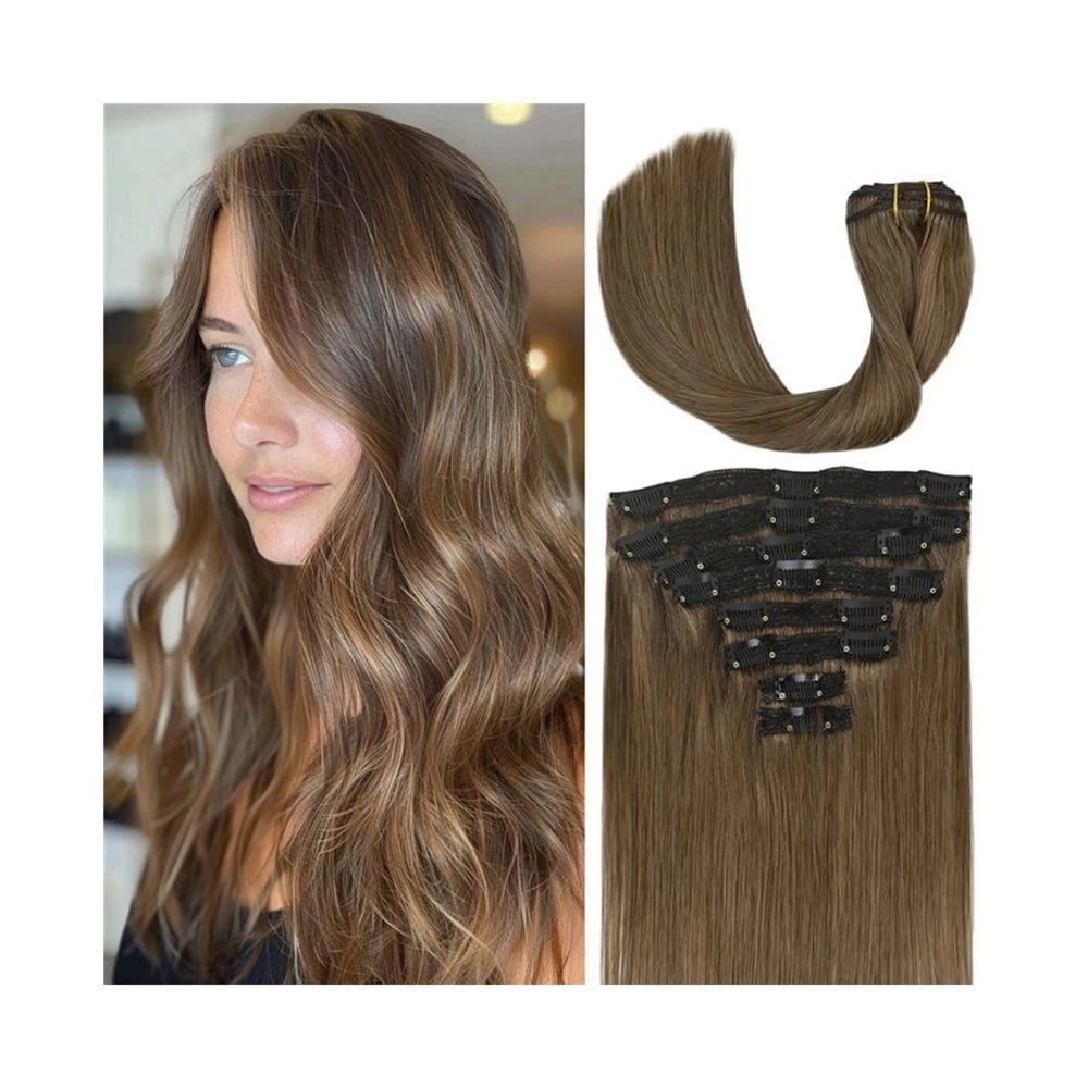 Ash Brown Clip In Straight Hair Extension Light Brown Color Human Hair ...