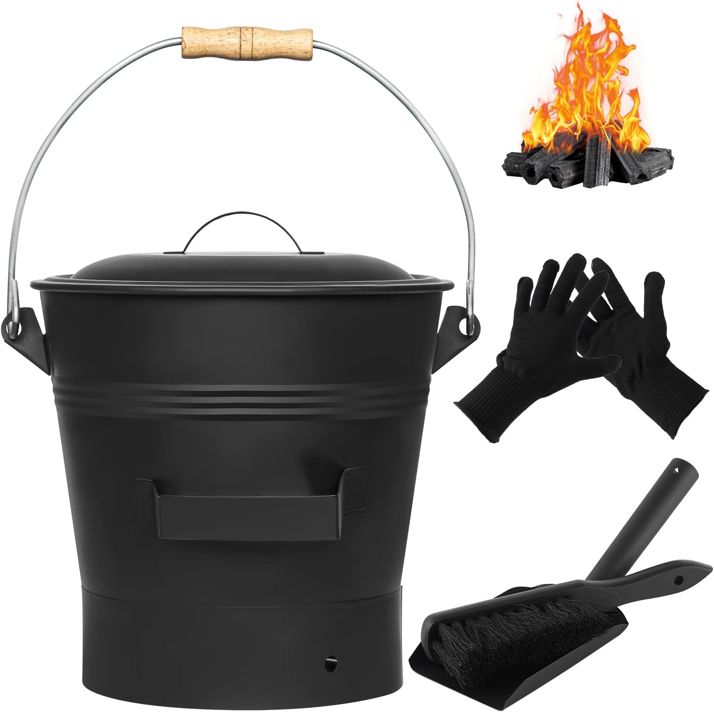 Ash Bucket with Lid, 2.6 Gallon Fireplace Ash Bucket with Shovel, Hand ...