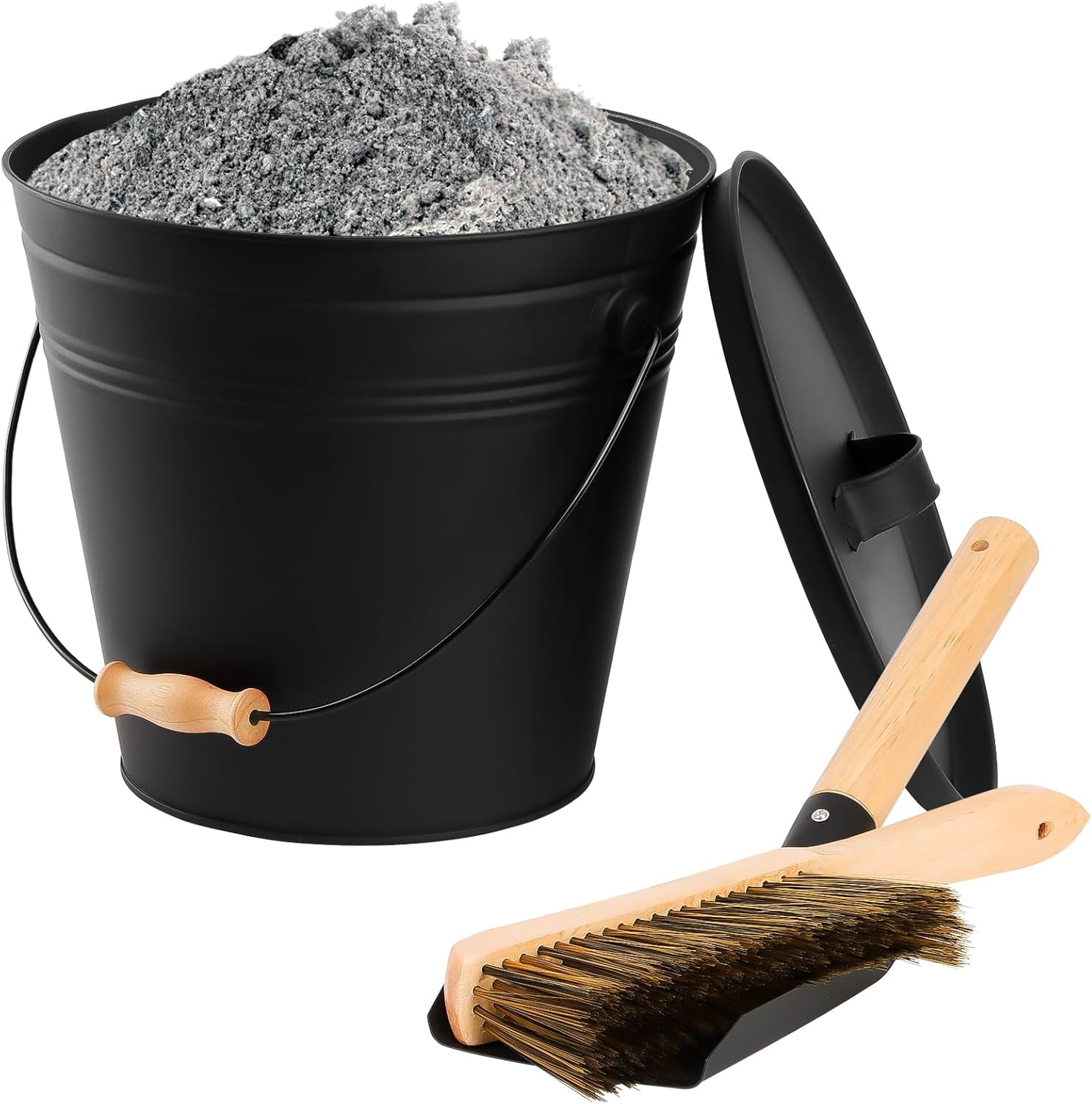 Ash Bucket with Lid,Shovel,Broom and Screwdriver,Fireplace Metal Bucket ...