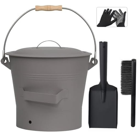 Ash Bucket with Lid, 2.6 Gallon Fireplace Ash Bucket with Shovel and ...