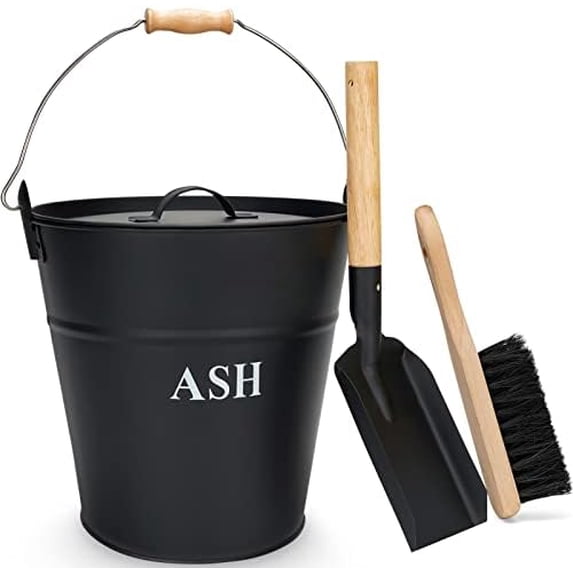 Ash Bucket with Lid, Shovel, and Broom - 3.5-Gallon Metal Ash Can for ...