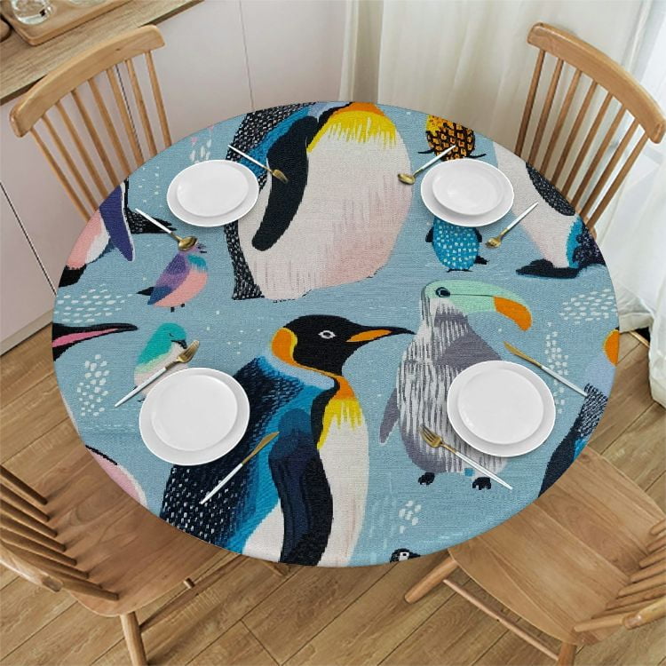 Orinice Penguins Birds Round Table Cover Stain Resistant Washable ...
