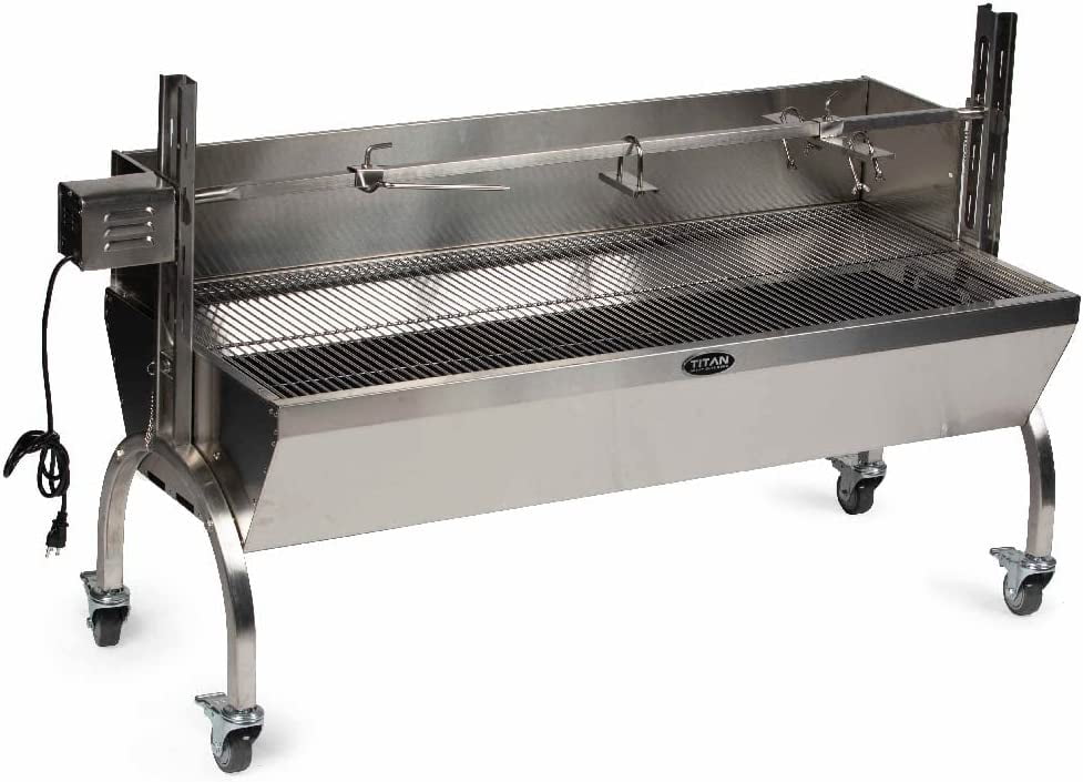 Titan Great Outdoors 13W Stainless Steel BBQ Spit Roaster, Roasting ...