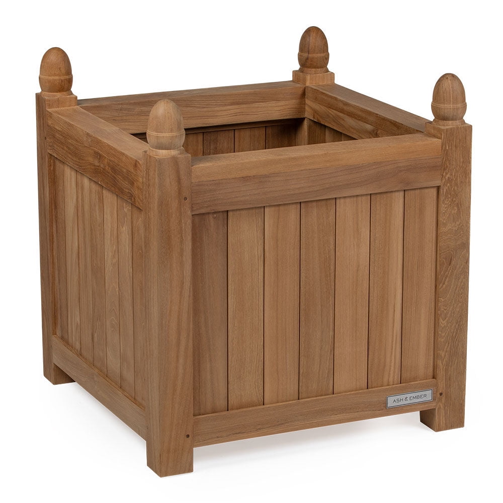 Ash & Ember Grade A Teak 25in Square Planter Box, Indoor Outdoor Large Cubed Flower Box, Weather ...