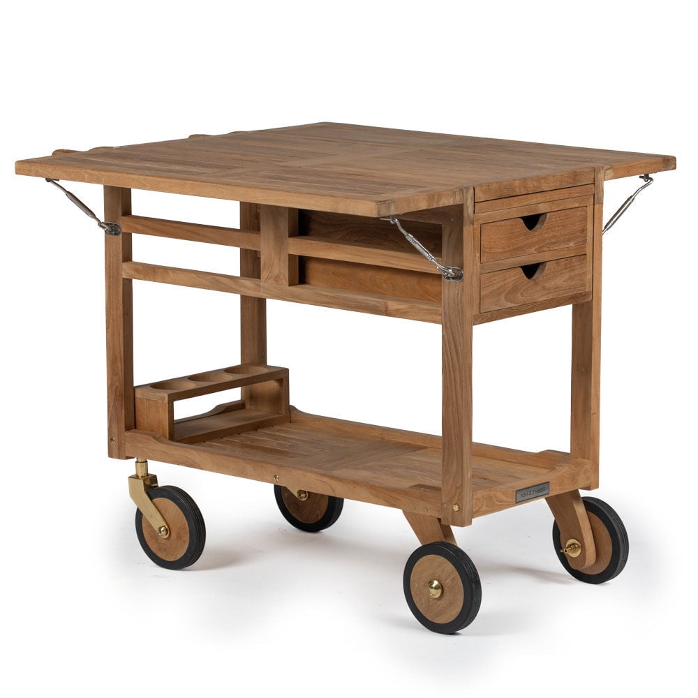 Ash & Ember Grade A Teak Bar Serving Trolley Cart with Two Drawers ...