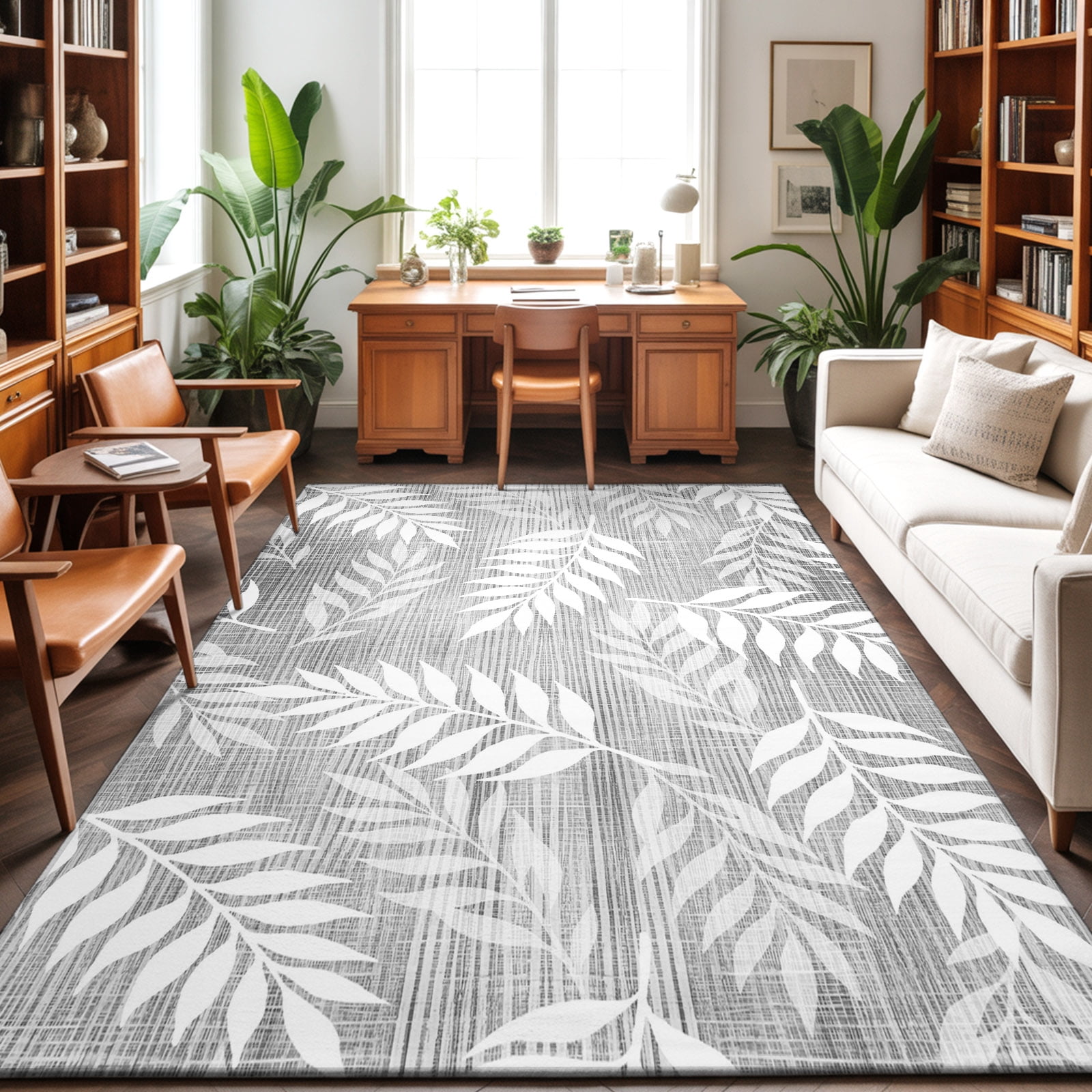 Ash Fronds 5'x7' Rug for Living Room Sofa and Coffee Table Layout, Gray ...