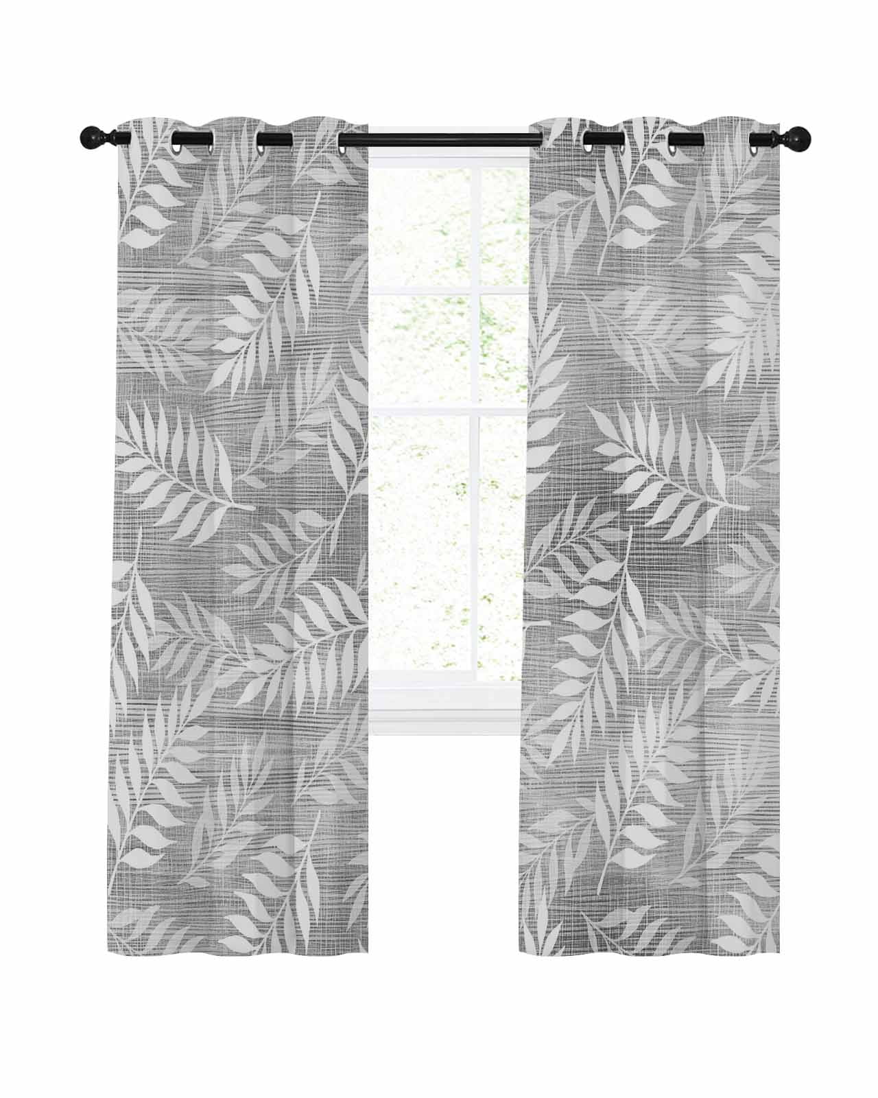 Ash Fronds Blackout Curtains for Bedroom Living Room, Gray Silver Slate ...