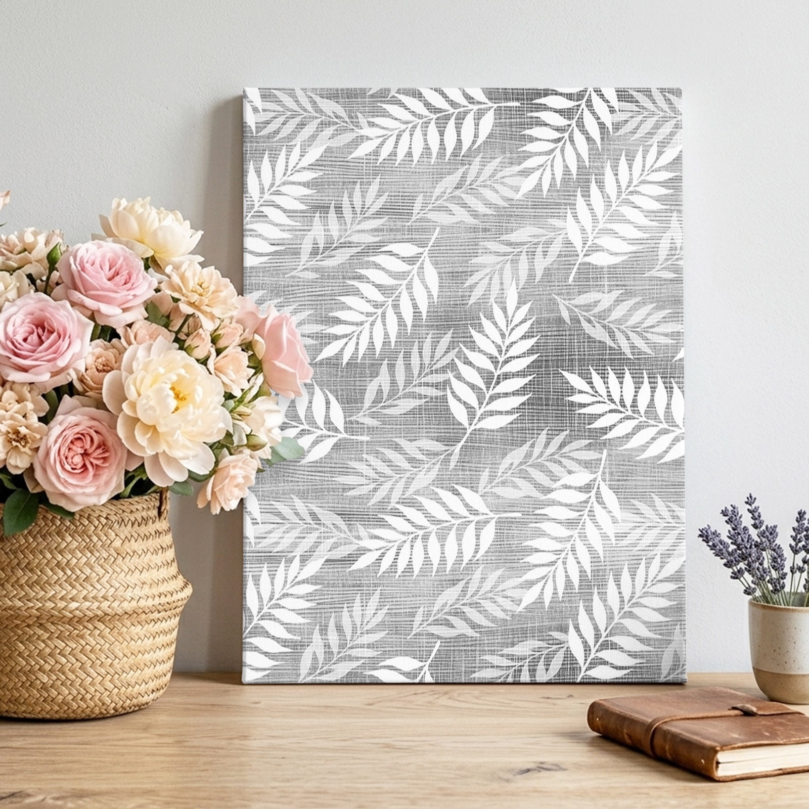 Ash Fronds Canvas Wall Art for Living Room, Gray Silver Slate Leaf ...